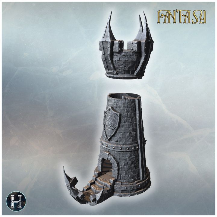 3D Printable Gothic stone tower with spiked battlements, engraved ...