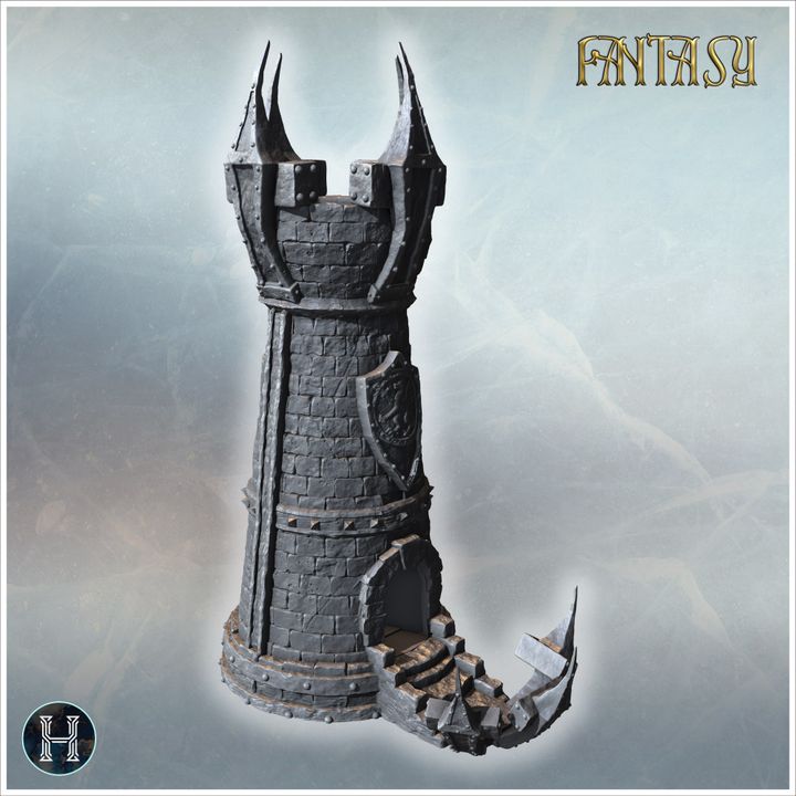 3D Printable Gothic stone tower with spiked battlements, engraved ...