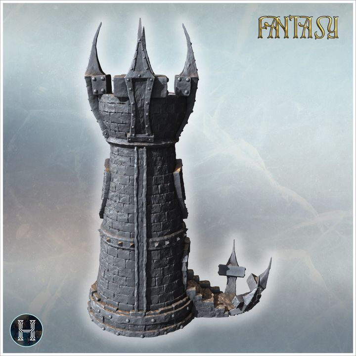 3D Printable Gothic stone tower with spiked battlements, engraved ...