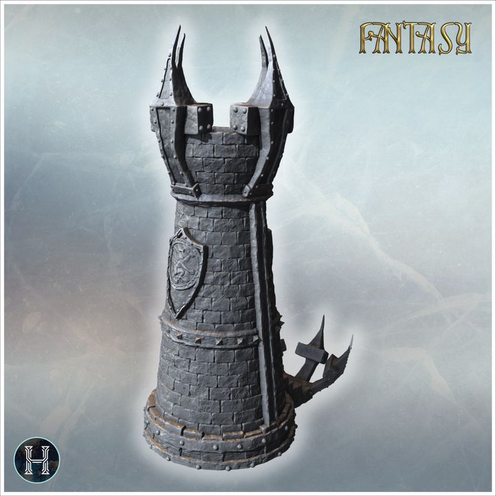 3D Printable Gothic stone tower with spiked battlements, engraved ...