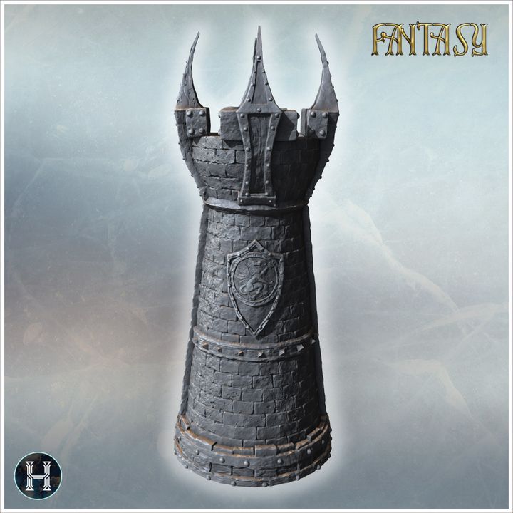 3D Printable Gothic stone tower with spiked battlements, engraved ...