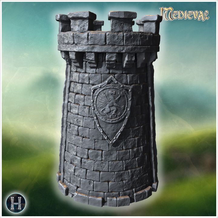 3D Printable Medieval round tower with crenelated walls, arched ...