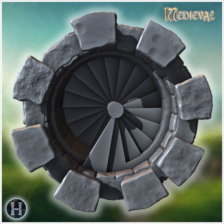 3D Printable Medieval round tower with crenelated walls, arched ...