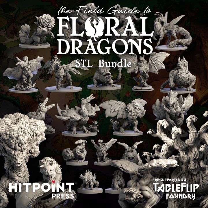 3D Printable FLORAL DRAGONS - FULL MINIATURE BUNDLE by Hit Point Press