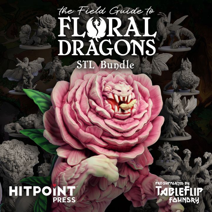3D Printable FLORAL DRAGONS - FULL MINIATURE BUNDLE by Hit Point Press