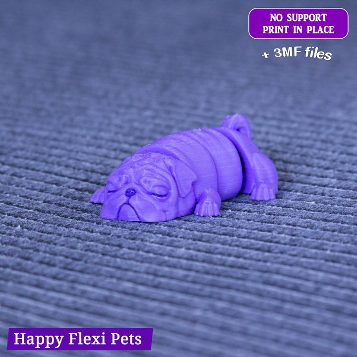 3D Printable Lying pug the flexi one piece toy (#35) by Happy Flexi pets