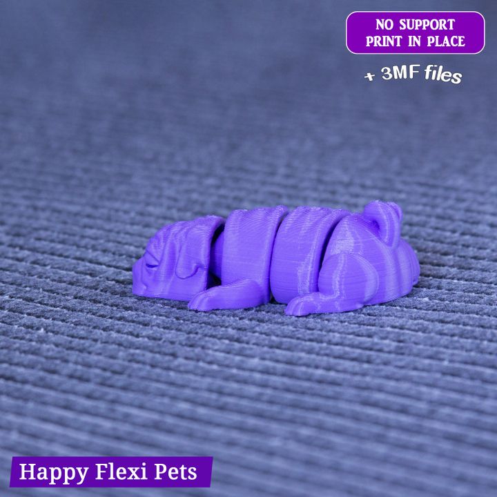 3D Printable Lying pug the flexi one piece toy (#35) by Happy Flexi pets