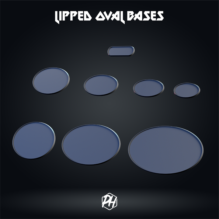 3D Printable 8 pcs Wargames Lipped Oval Bases by Phutura Hobbies