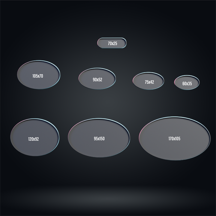 3D Printable 8 pcs Wargames Lipped Oval Bases by Phutura Hobbies