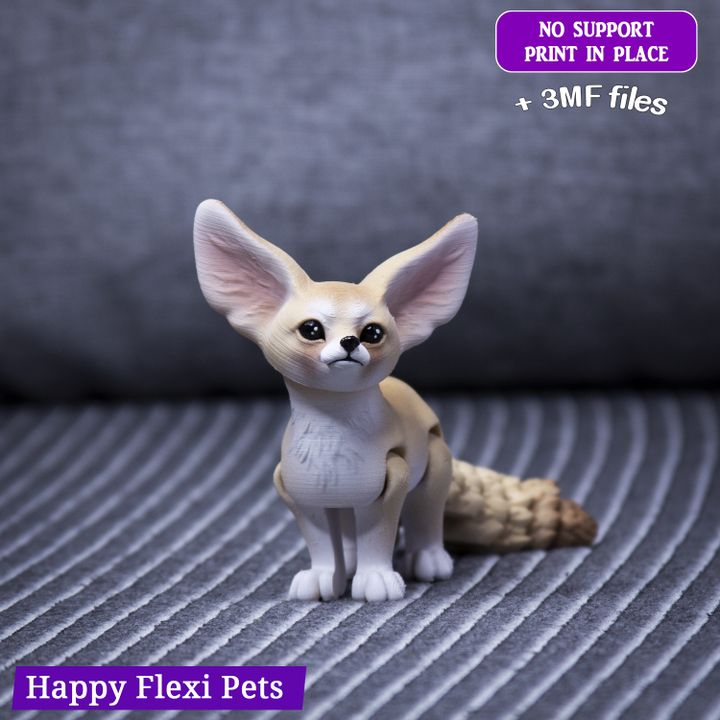 3D Printable Fennec fox realistic articulated flexi toy (#41) by Happy Flexi pets