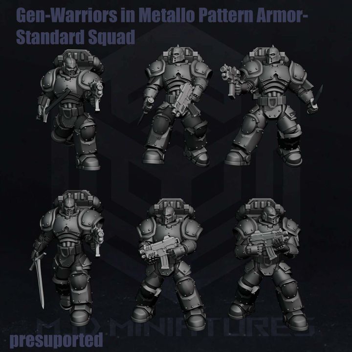 3D Printable Gen-Warriors in Metallo Pattern Armor - Standard Squad ...