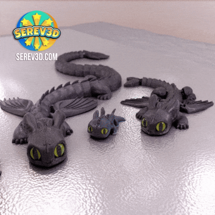 3D Printable Night Fury Articulated Dragon Family – Flexi Toothless Set ...