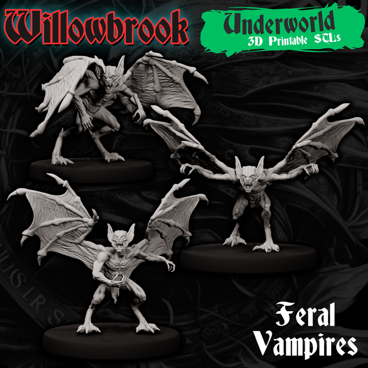 3D Printable Willowbrook Feral Vampire Bats – 3 Winged Undead Creatures ...