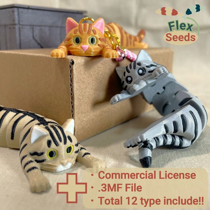 3D Printable Flexi Holding Tabby Cat Set (Print-in-place) by 3D Flexseeds