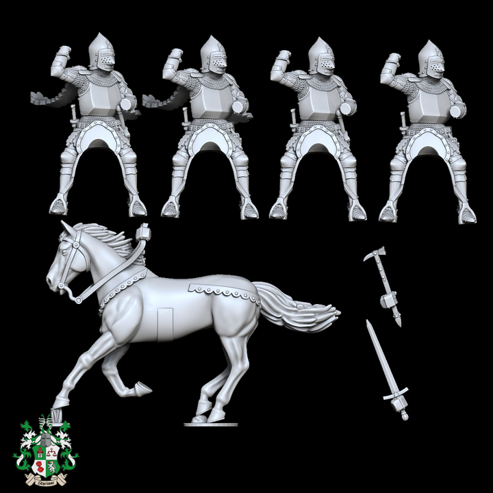 3D Printable Mounted HRE Knight ~ 1425 (4 partially modular versions ...