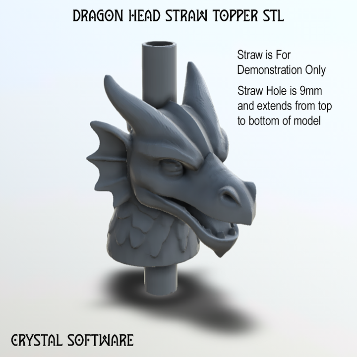 3D Printable 3D Dragon Head Straw Topper STL File - Personal License by ...