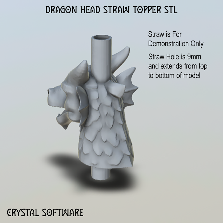 3D Printable 3D Dragon Head Straw Topper STL File - Personal License by ...