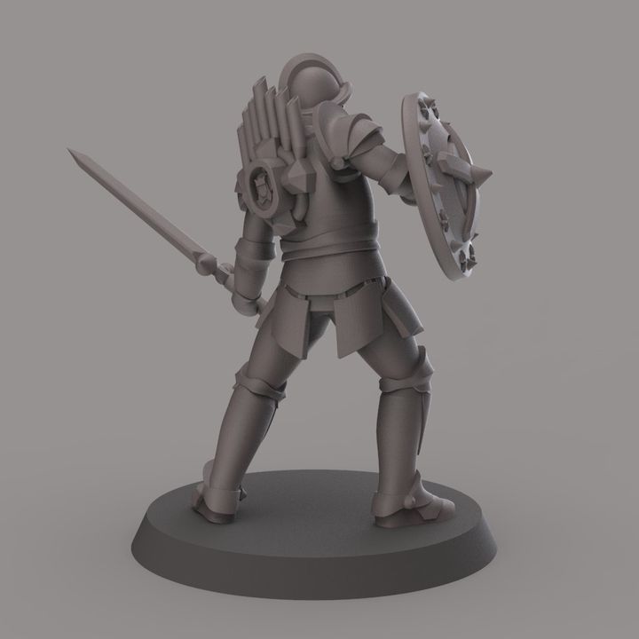 3D Printable Heavy trench conquistadors one-handed + shield by MCGuild
