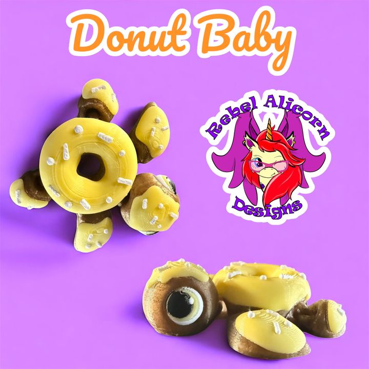 3D Printable Donut Baby Turtle w/ Donut Box by Rebel Alicorn Designs