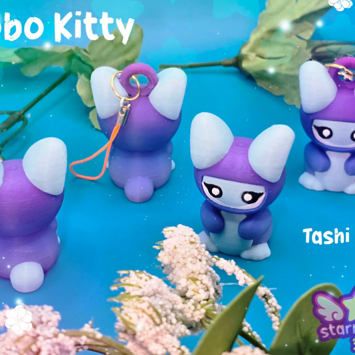 3D Printable Robo Kitty Tashi Bobo Keychain Charm by StarMouse3D