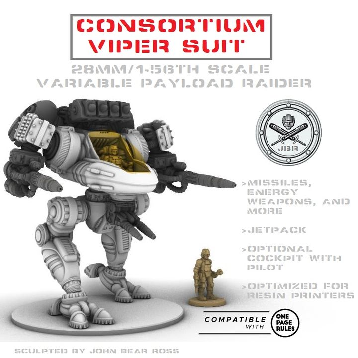 3D Printable 28mm (1/56th Scale) Consortium Viper Suit by John Bear Ross