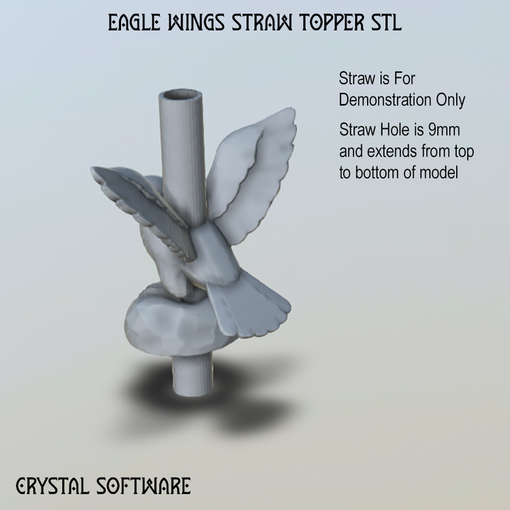 3D Printable Eagle with Wings Spread Straw Topper STL by Neil Bartlett