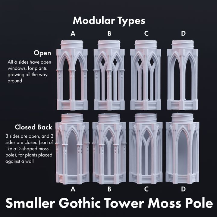 3D Printable Smaller Gothic Tower Moss Pole by TheArgentRose