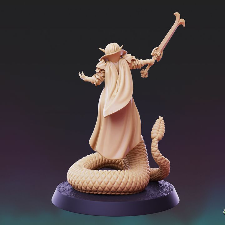 3D Printable Dark Elf Serpent Knights - Pose 2 by PSMiniatures