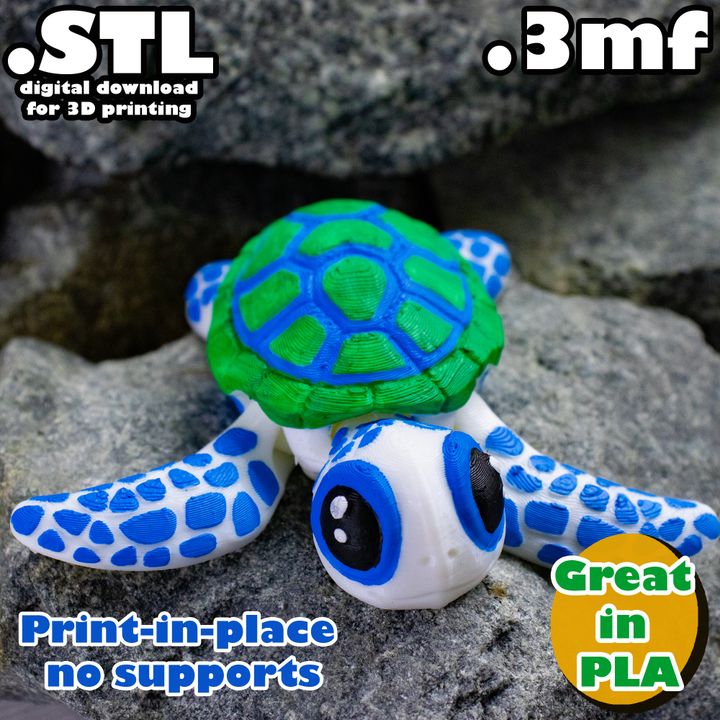3D Printable Flexi Little Sea Turtle – Print-in-Place, No Supports (STL ...