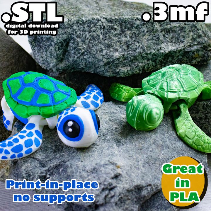 3D Printable Flexi Little Sea Turtle – Print-in-Place, No Supports (STL ...
