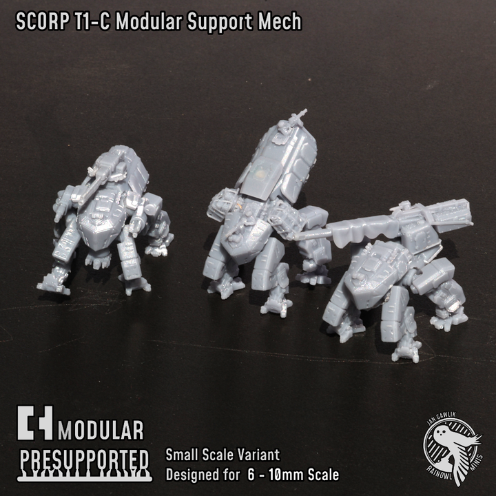 3D Printable Modular Support Mech Scorp-T1c (Small Scale) by Rainowl Minis