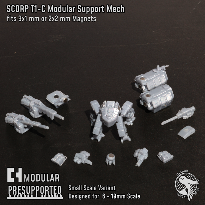 3D Printable Modular Support Mech Scorp-T1c (Small Scale) by Rainowl Minis