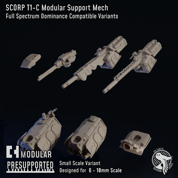3D Printable Modular Support Mech Scorp-T1c (Small Scale) by Rainowl Minis