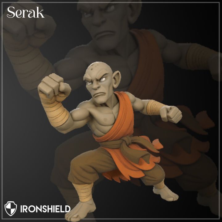 3D Printable Serak – Bald Monk Martial Artist Miniature with Base ...