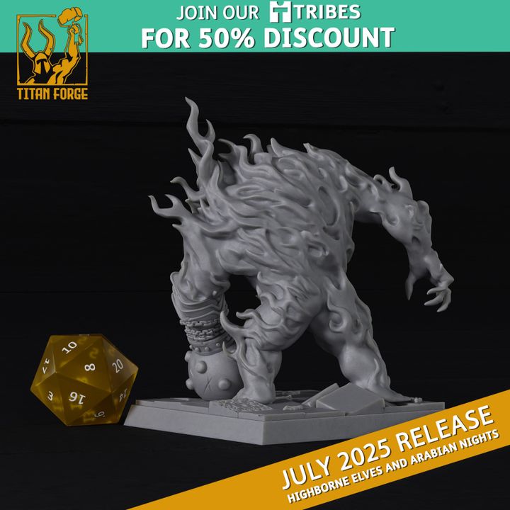 3D Printable Fire Golem - Highborne Elves and Arabian Nights - Titan ...