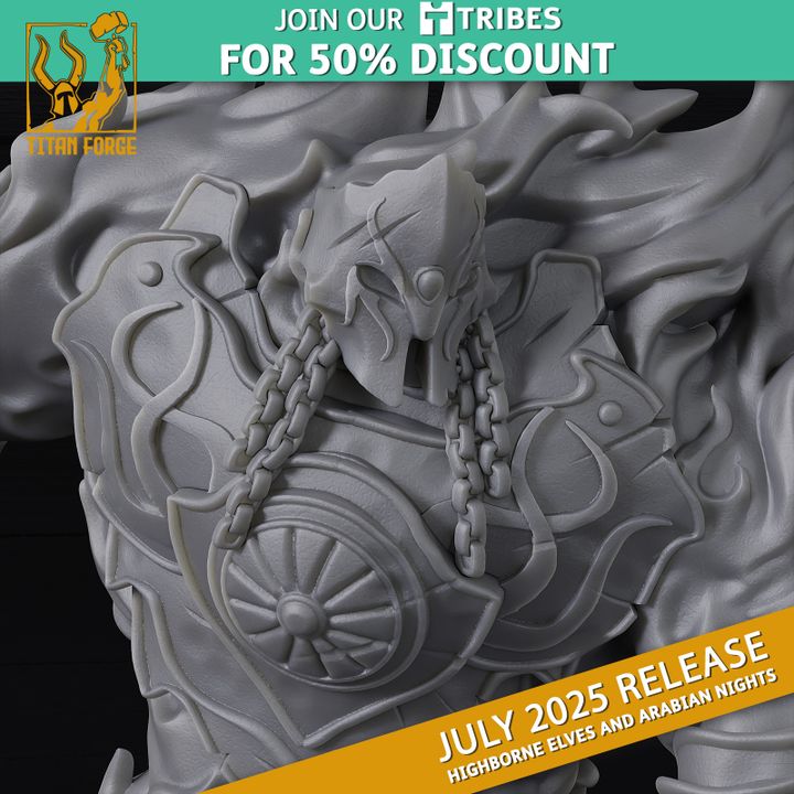 3D Printable Fire Golem - Highborne Elves and Arabian Nights - Titan ...