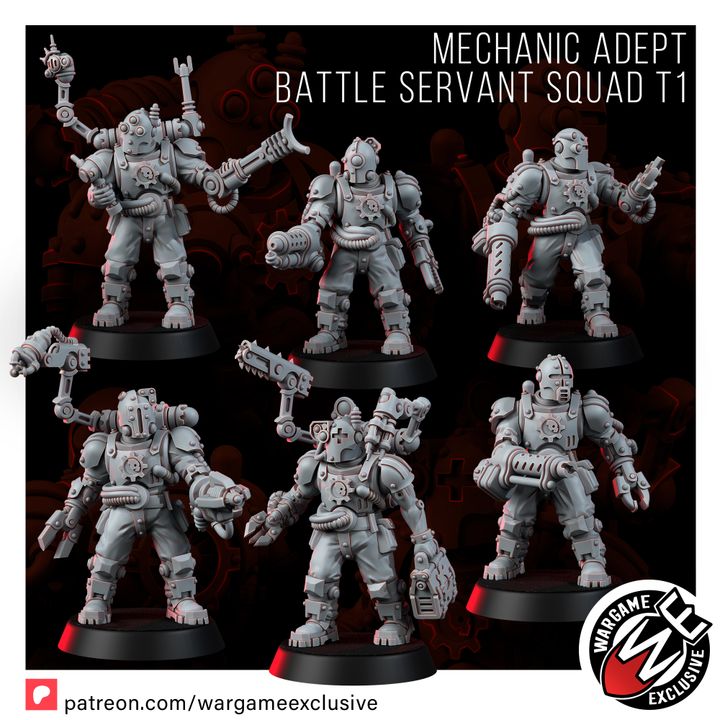 3D Printable MECHANIC ADEPT BATTLE SERVANT SQUAD T1 by Wargame Exclusive