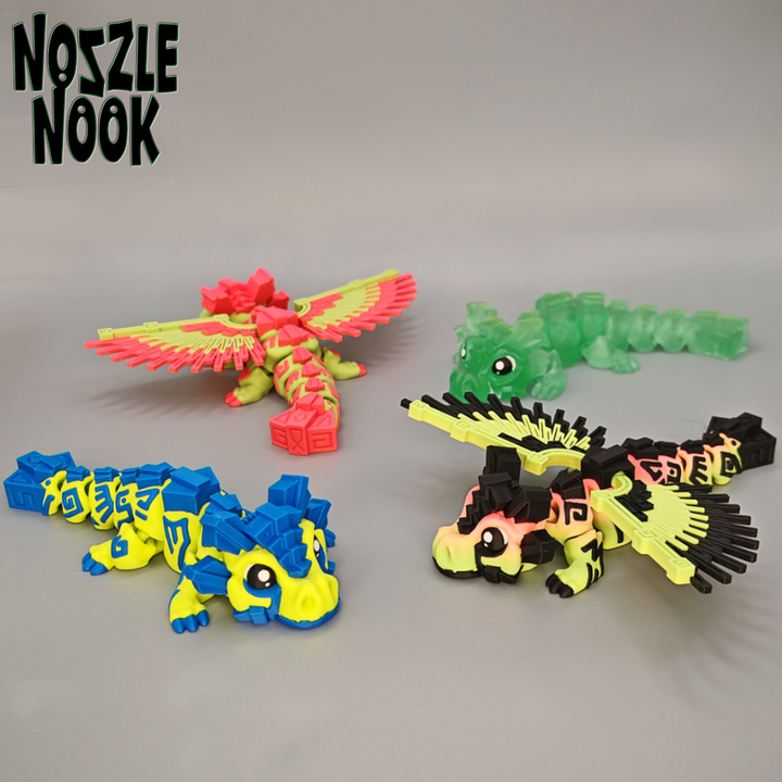 3D Printable Mayan, Baby Dragon Winged and Wingless, flexi. by NOZZLE NOOK