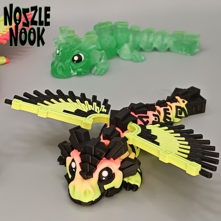 3D Printable Mayan, Baby Dragon Winged and Wingless, flexi. by NOZZLE NOOK