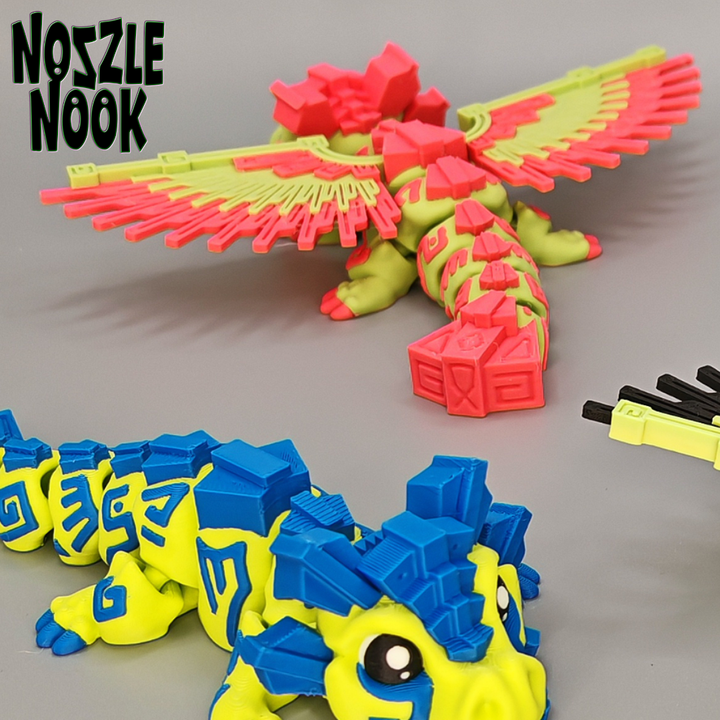 3D Printable Mayan, Baby Dragon Winged and Wingless, flexi. by NOZZLE NOOK