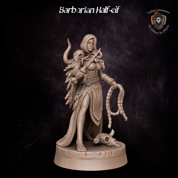 3D Printable Barbarian Half-elf by Lubart Miniatures