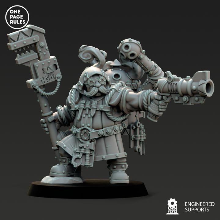 3D Printable Dwarf Champion (Engineer) - Dwarves by One Page Rules