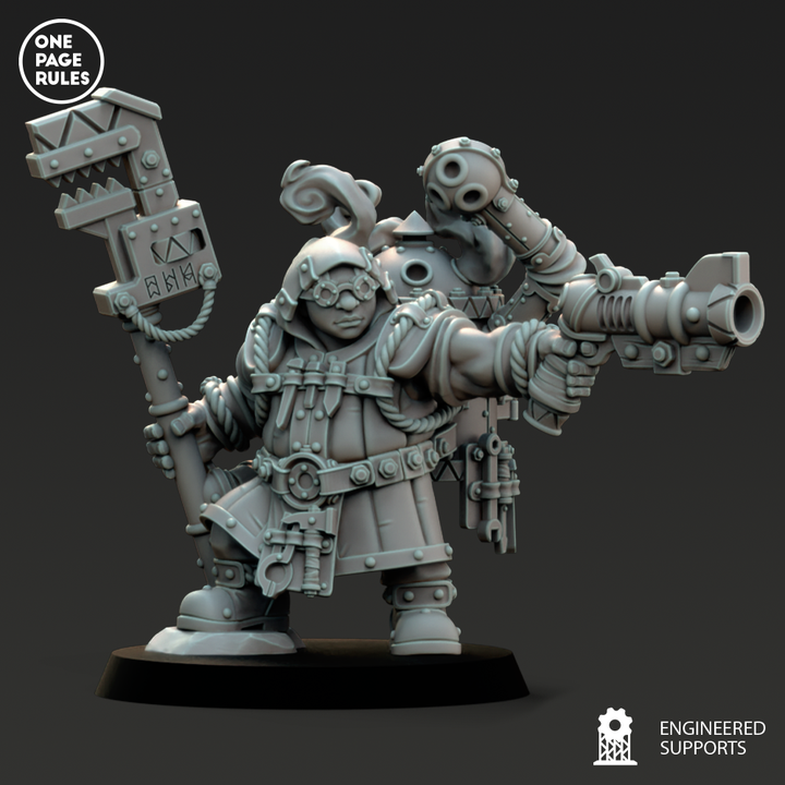3D Printable Dwarf Champion (Engineer) - Dwarves by One Page Rules