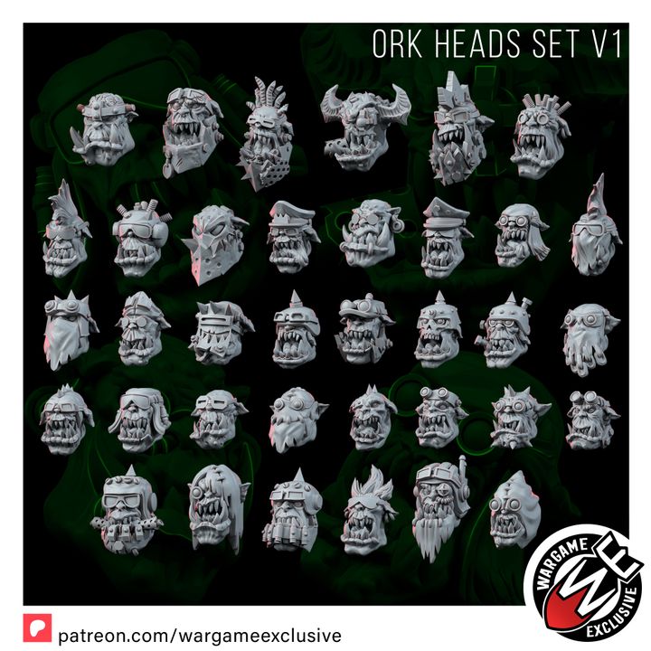 3D Printable ORK HEADS SET by Wargame Exclusive