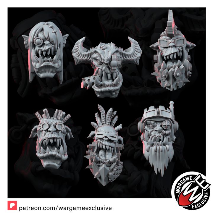 3D Printable ORK HEADS SET by Wargame Exclusive