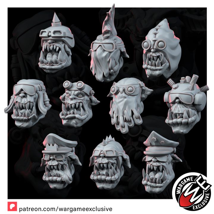 3D Printable ORK HEADS SET by Wargame Exclusive
