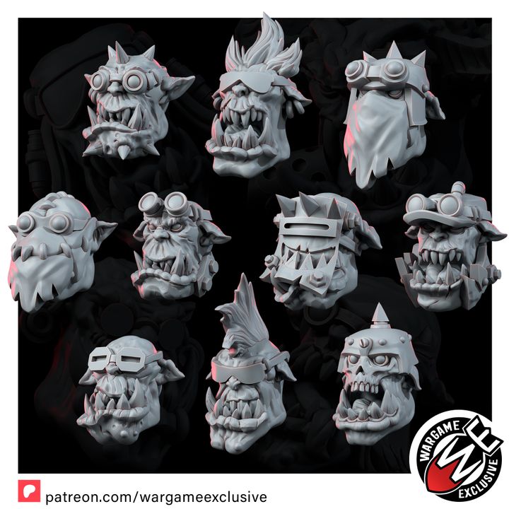 3D Printable ORK HEADS SET by Wargame Exclusive