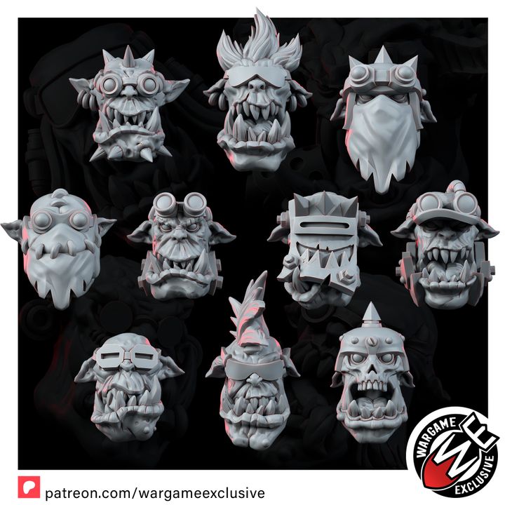 3D Printable ORK HEADS SET by Wargame Exclusive