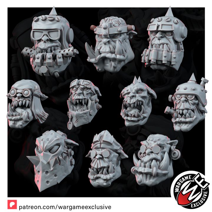 3D Printable ORK HEADS SET by Wargame Exclusive