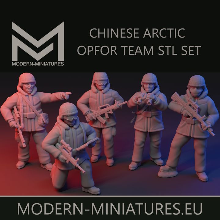 3D Printable Chinese Arctic troops 28mm miniatures. by Modern-Miniatures.eu